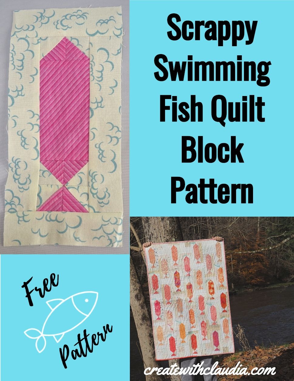 Scrappy Swimming Fish Quilt Block - Create with Claudia