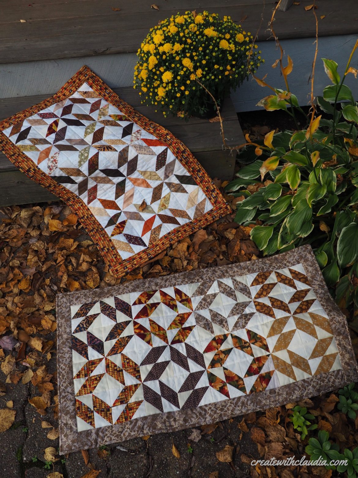 Swirling Leaves Quilted Table Runner Pattern - Create with Claudia