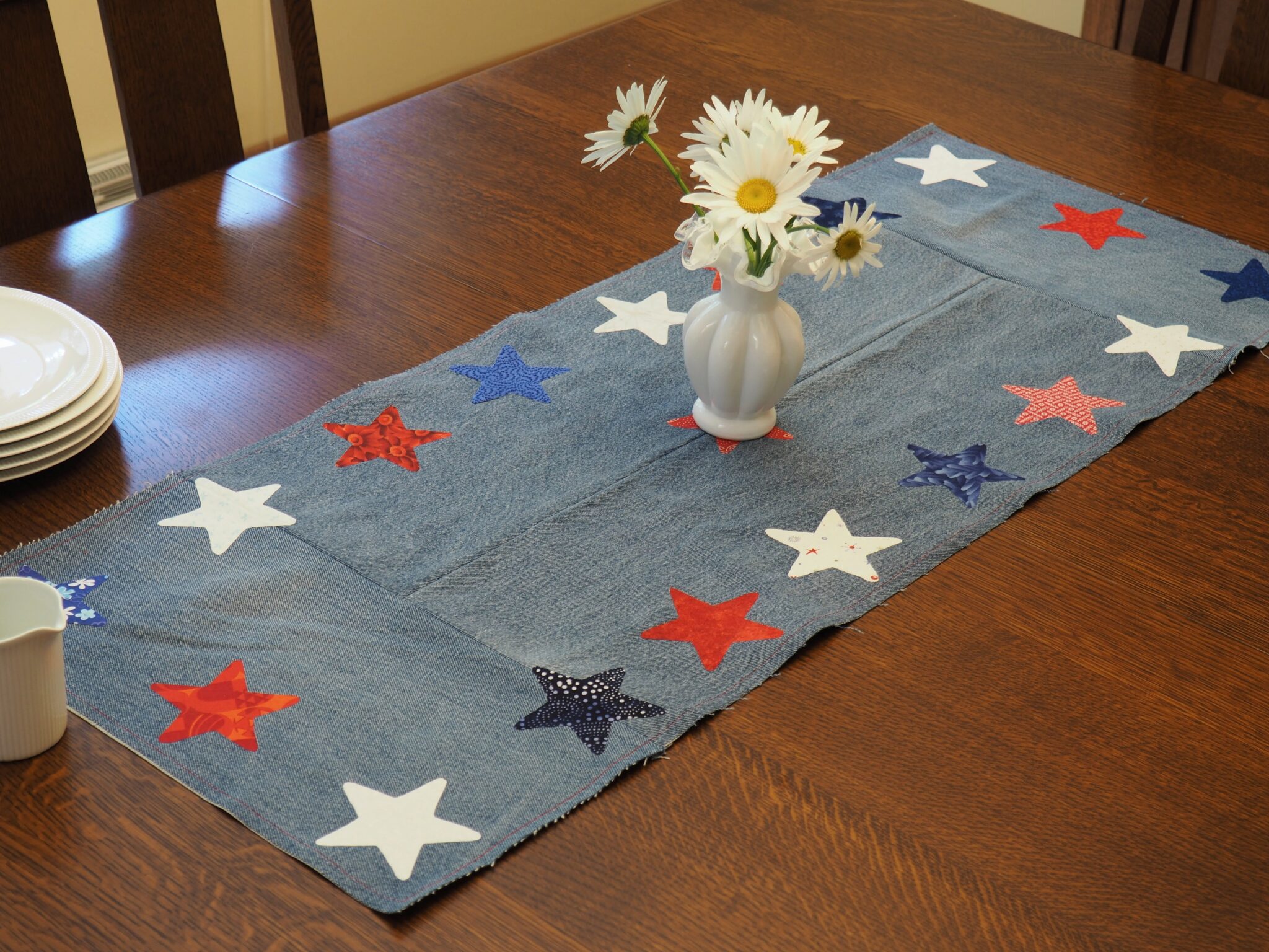 Easy Denim Patriotic Table Runner Tutorial - Create with Claudia
